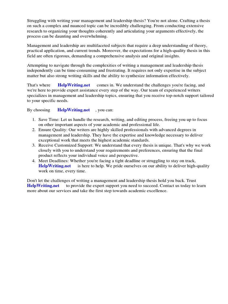 Management and Leadership Thesis | Download Free PDF | Leadership | Thesis