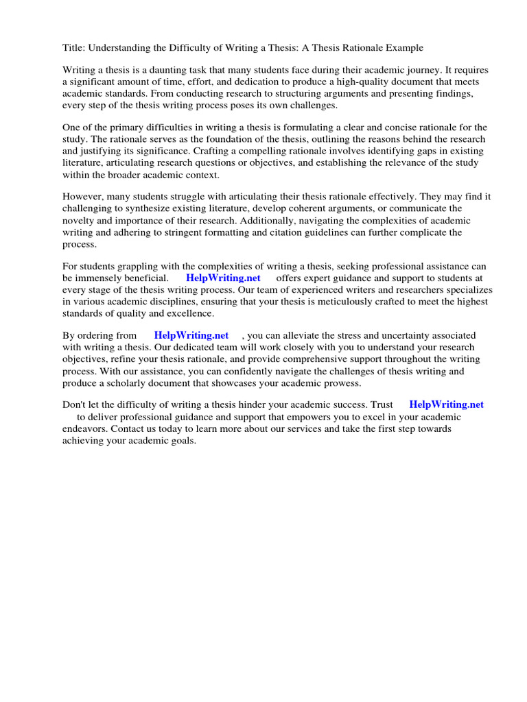 Thesis Rationale Example Pdf