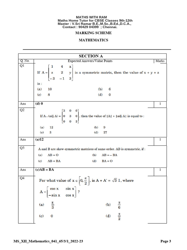Zone3 2023 CBSEBoardQP Maths | PDF | Mathematical Relations | Mathematical Concepts