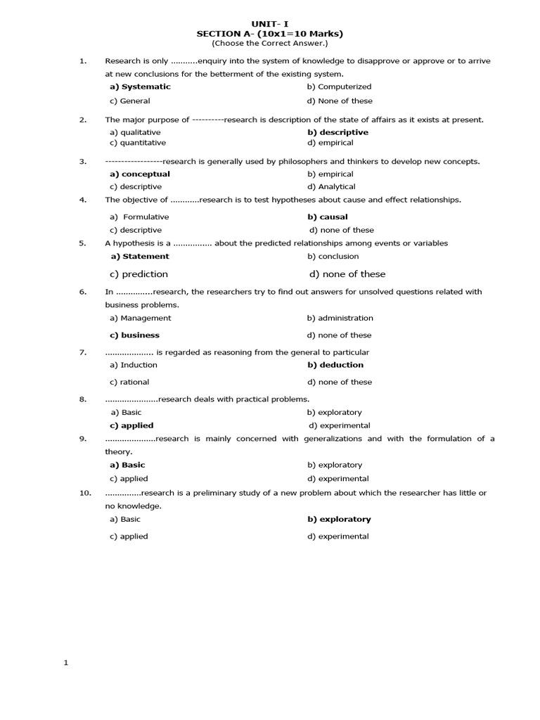 BRM QB With Answer Key For MCQ | PDF | Level Of Measurement | Likert Scale