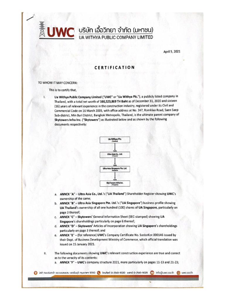 UWC Certification For DICT Applic | PDF