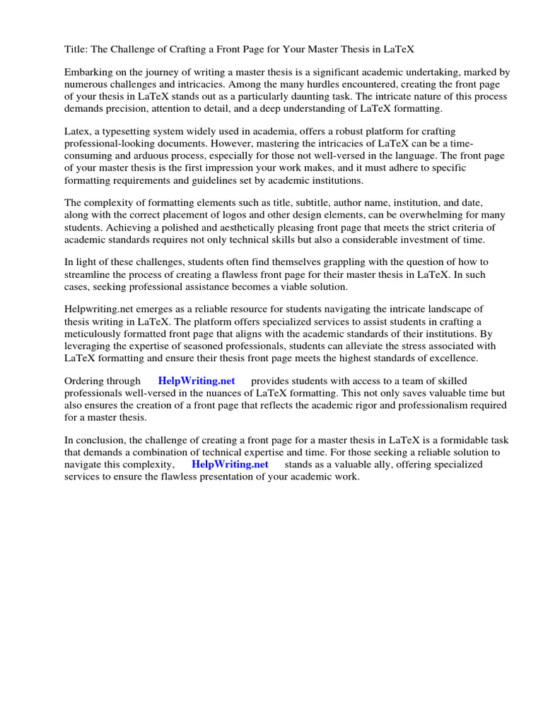 Front Page Master Thesis Latex | PDF | Thesis | Page Layout