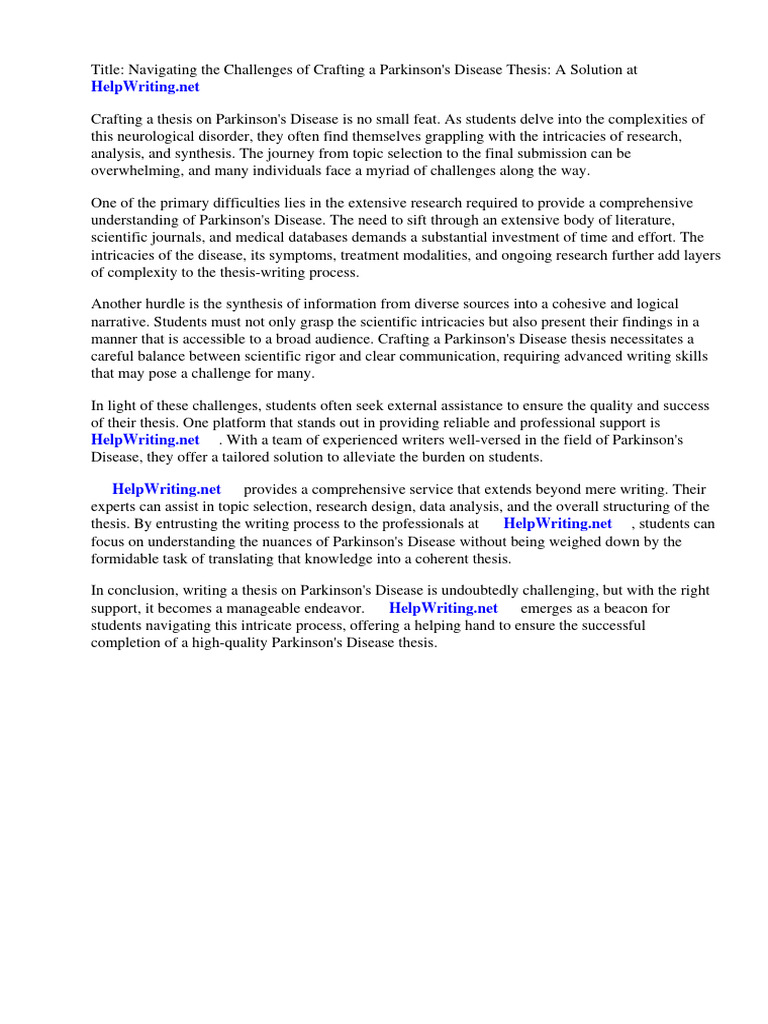 Parkinsons Disease Thesis PDF | PDF | Parkinson's Disease | Dopamine Parkinsons Disease Thesis PDF | PDF | Parkinson's Disease | Dopamine