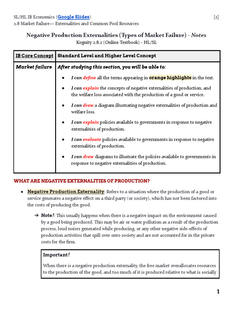 (2b.) Negative Production Externalities (Type of Market Failure ...