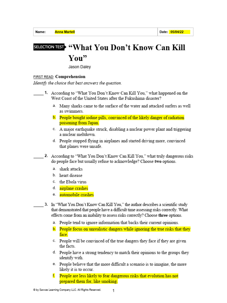 What You Dont Know May Kill You | PDF | Risk | Cognitive Psychology