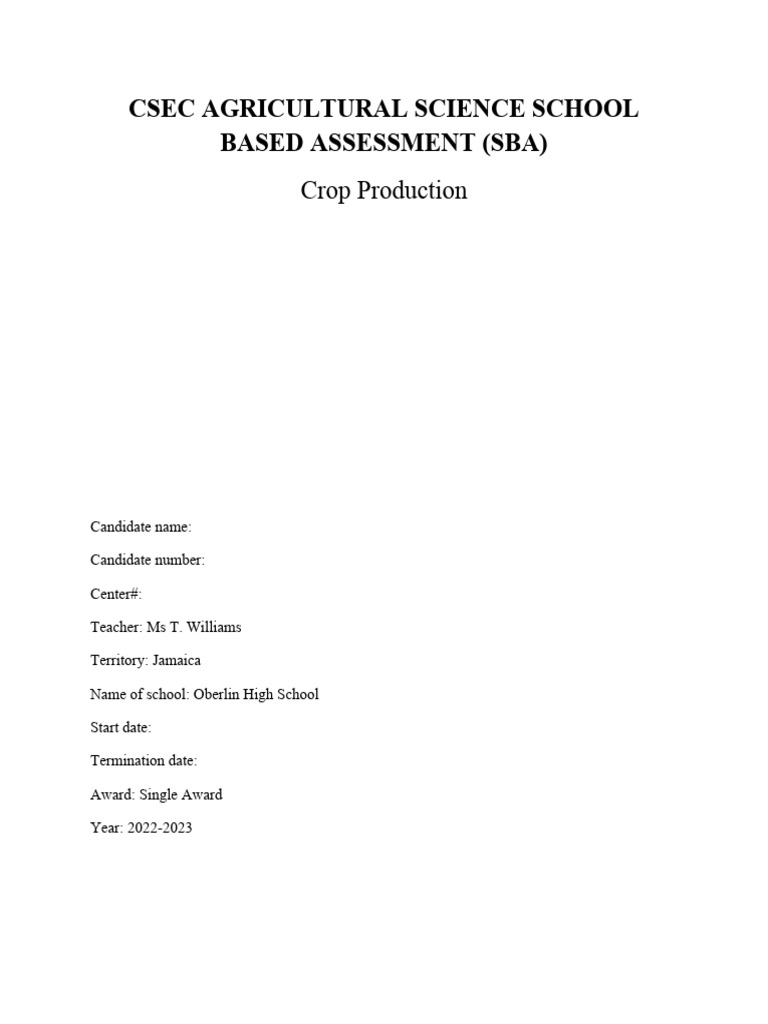 Csec Agricultural Science School Based Assessment (Sba) : Crop ...