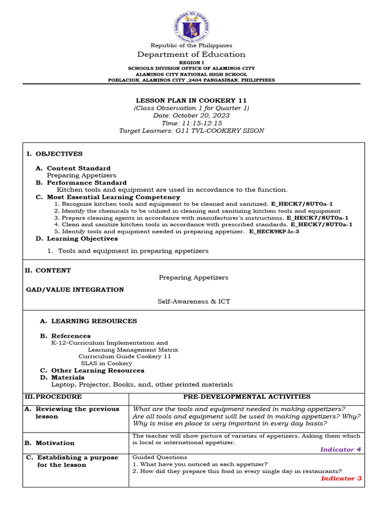 Cookery COT 1 2023 2024 | PDF | Foods | Cuisine