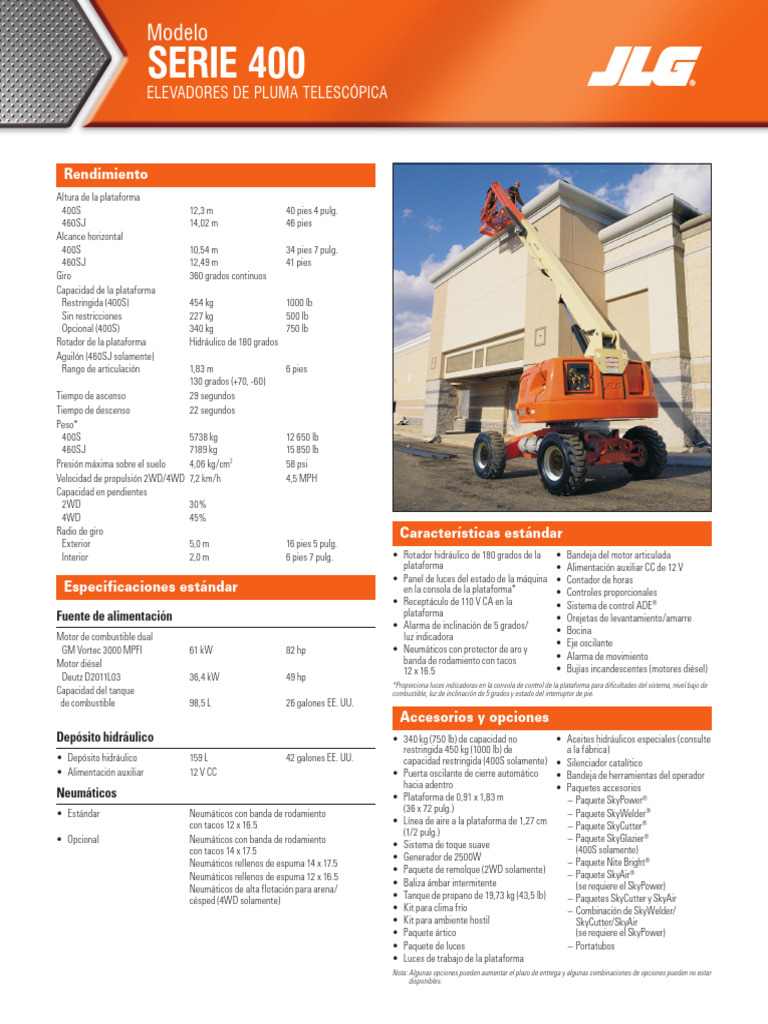 Ficha Tecnica JLG 400S | PDF | Bienes manufacturados