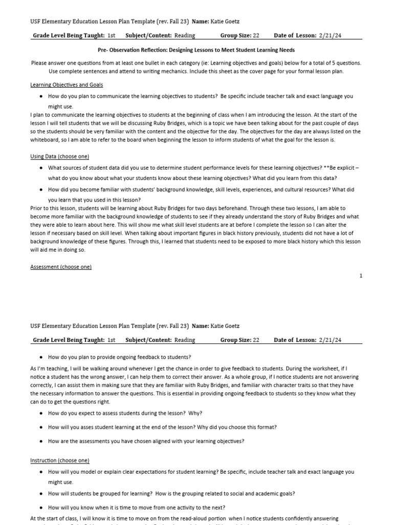 Ruby Bridges Character Traits Lesson Plan | PDF | Lesson Plan | Learning