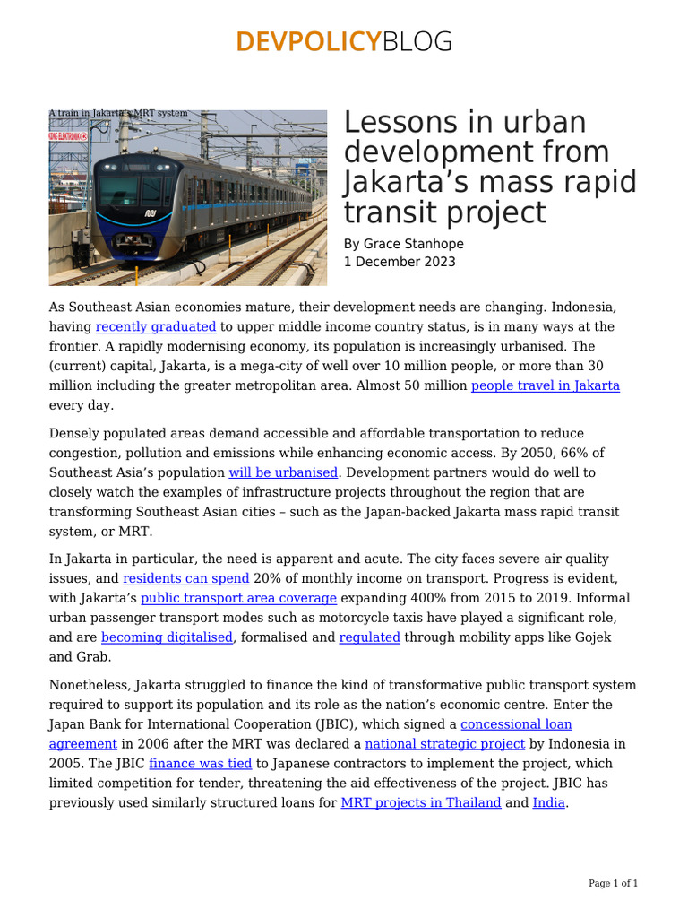 Lessons in Urban Development From Jakartas Mass Rapid Transit Project ...