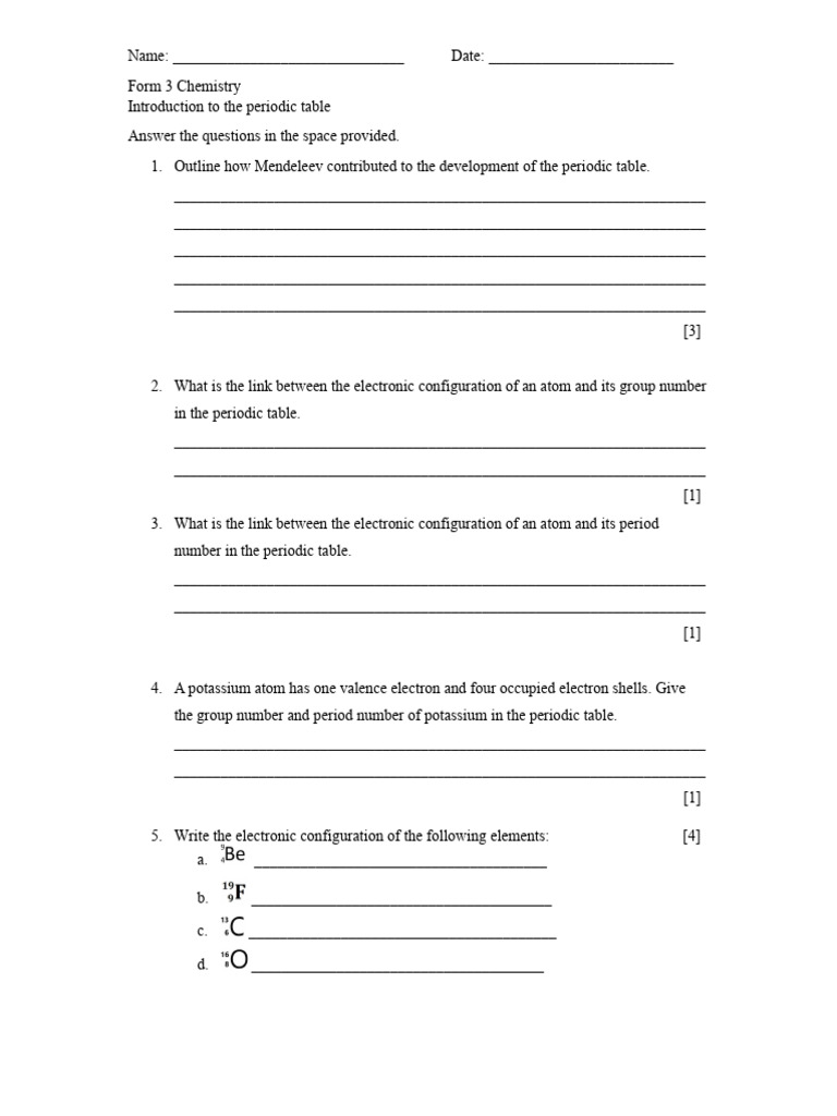 Form 3 Chemistry - Introduction To Periodic Table Exam | PDF | Periodic ...
