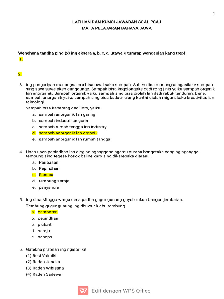 soal latihan PSAJ | PDF