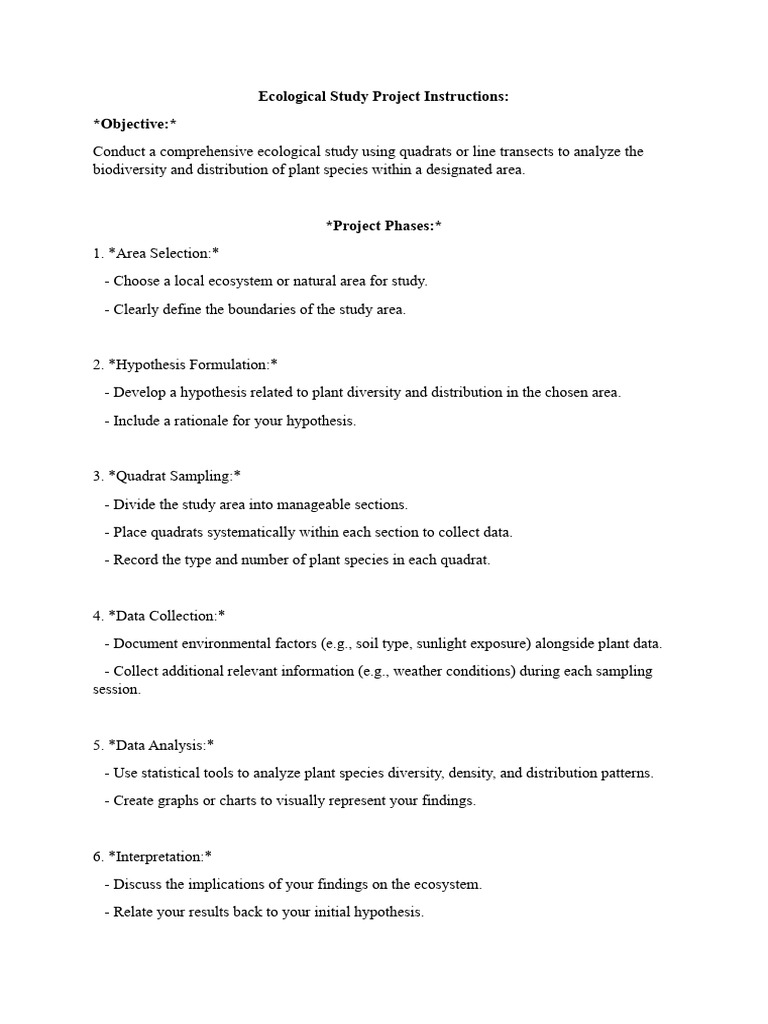 Ecological Study Project Instructions | PDF | Ecology | Data