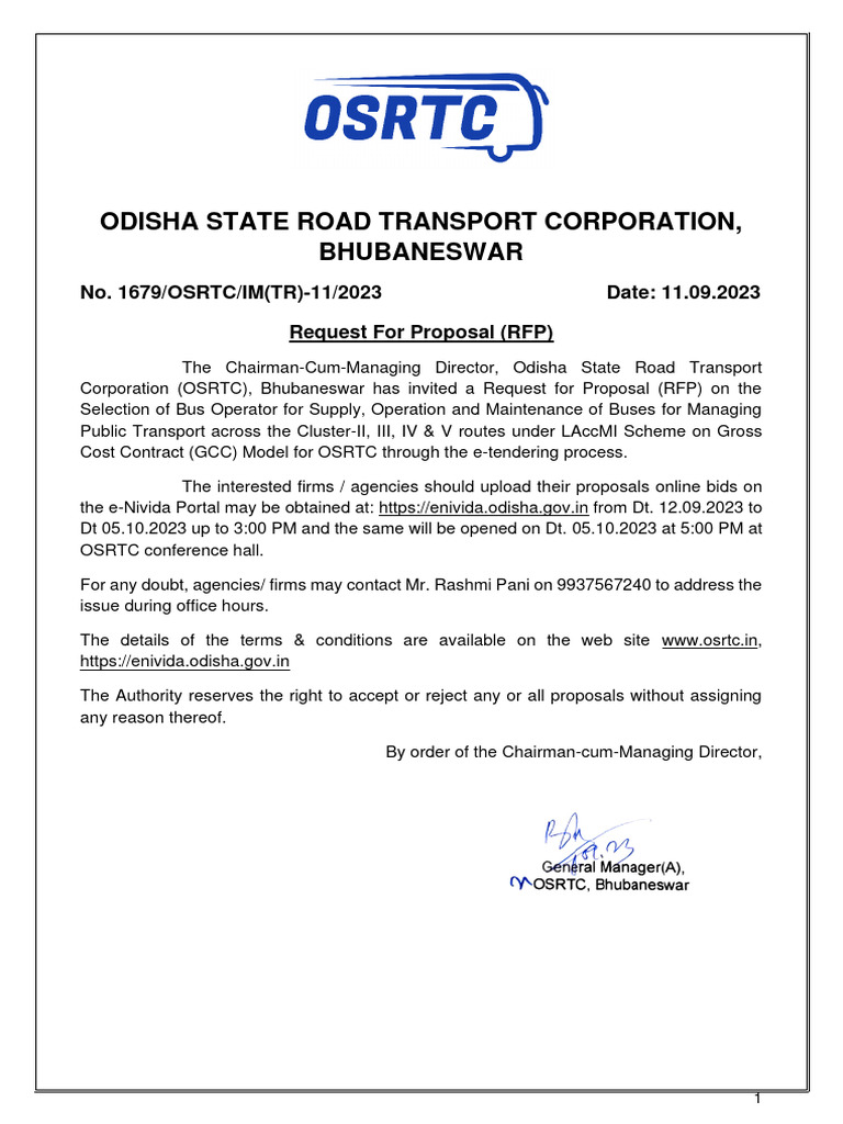 OSRTC Bus Operator RFP for Odisha Routes | PDF | Bus | Request For Proposal