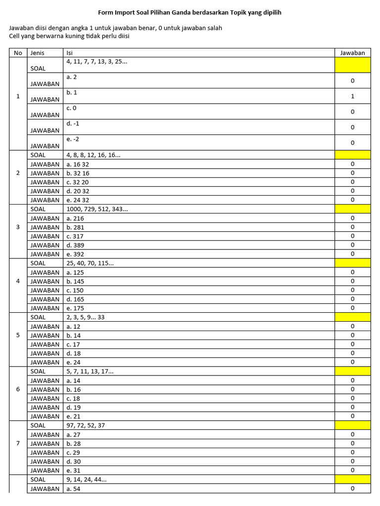 Form Import Soal Pilihan Ganda | PDF