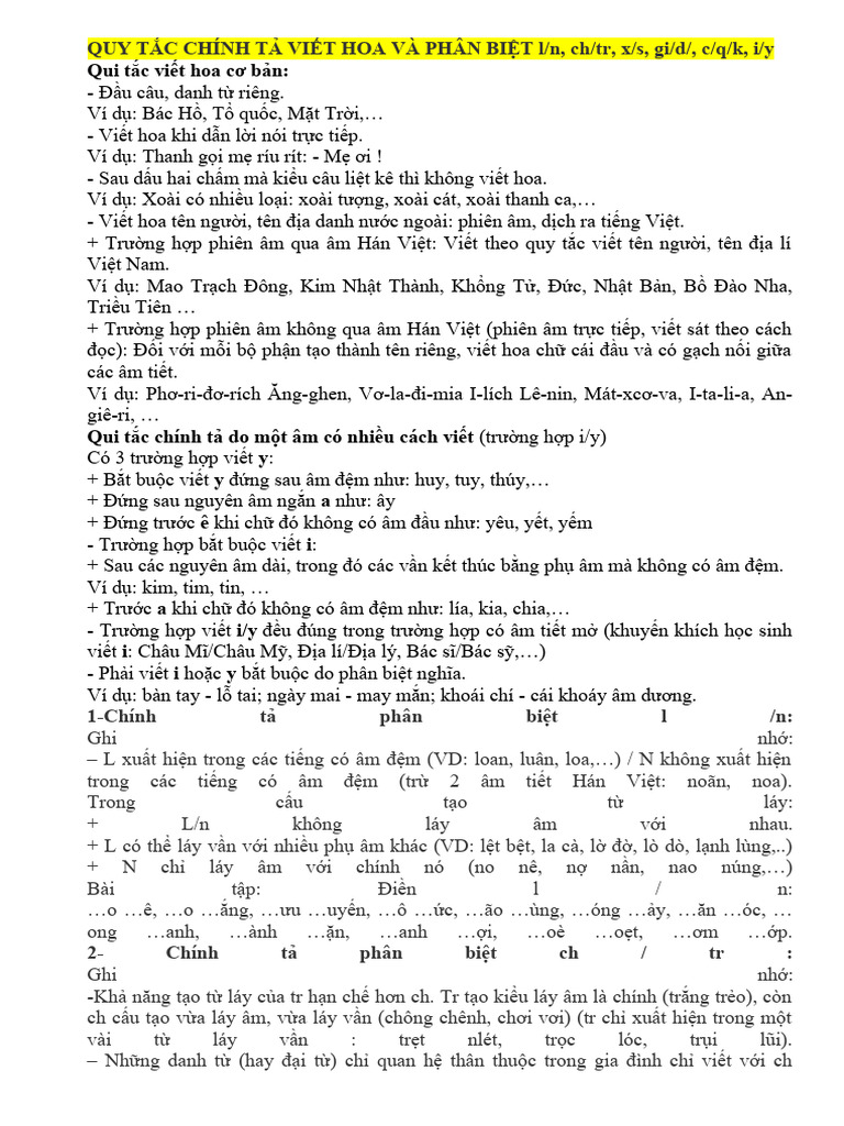 Chính tả phân biệt l-n-ch-tr-x-s-gi-d-c-q-k-i-y | PDF