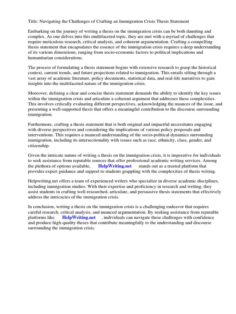 Immigration Crisis Thesis Statement | PDF | Immigration | Taxes