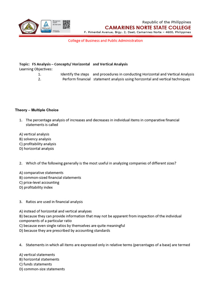 FS Analysis Horizontal Vertical Exercise | PDF | Equity (Finance ...