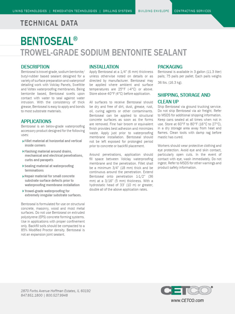 Bentoseal Technical Data | PDF | Concrete | Building Materials