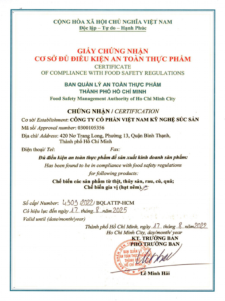Giay Chung Nhan Co So Du DK San Xuat 2022 - 0001 | PDF