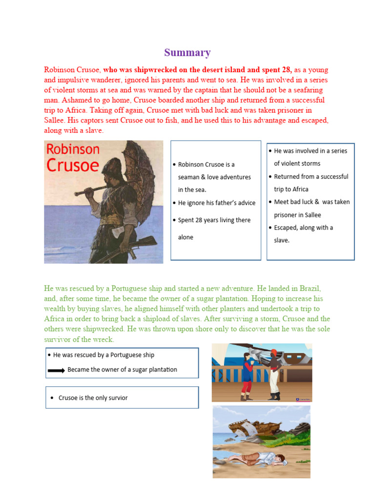 Summary Robinson Crusoe | PDF | Robinson Crusoe