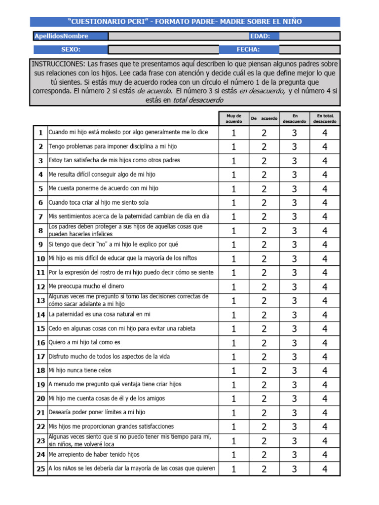 Cuestionario PCRI | PDF