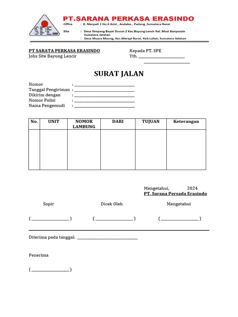 Contoh Surat Jalan Barang | PDF