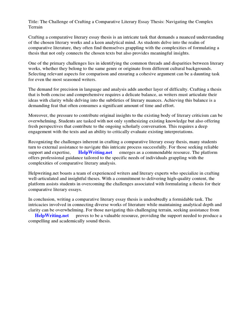 Comparative Literary Essay Thesis Examples | PDF | Essays | Thesis