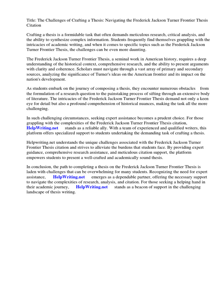 Frederick Jackson Turner Frontier Thesis Citation | PDF | American ...