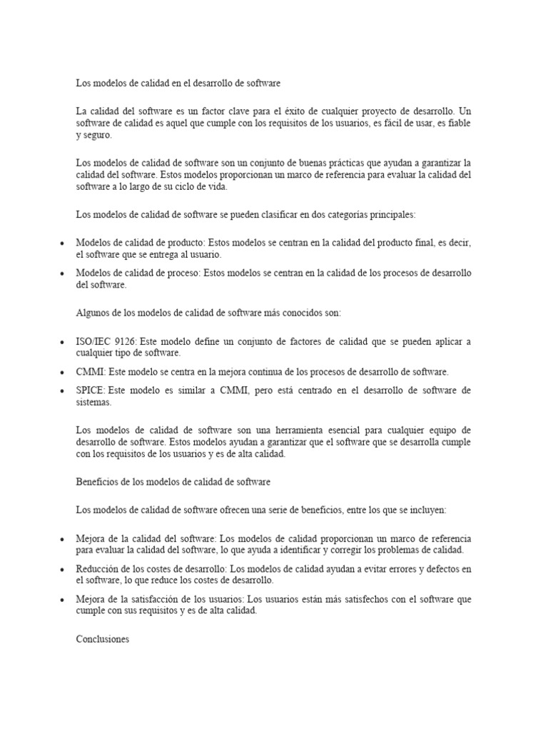 Los Modelos de Calidad en El Desarrollo de Software | PDF