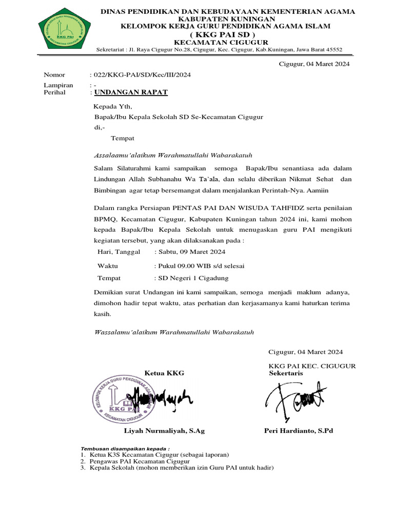 Contoh UNDANGAN KKG PAI | PDF