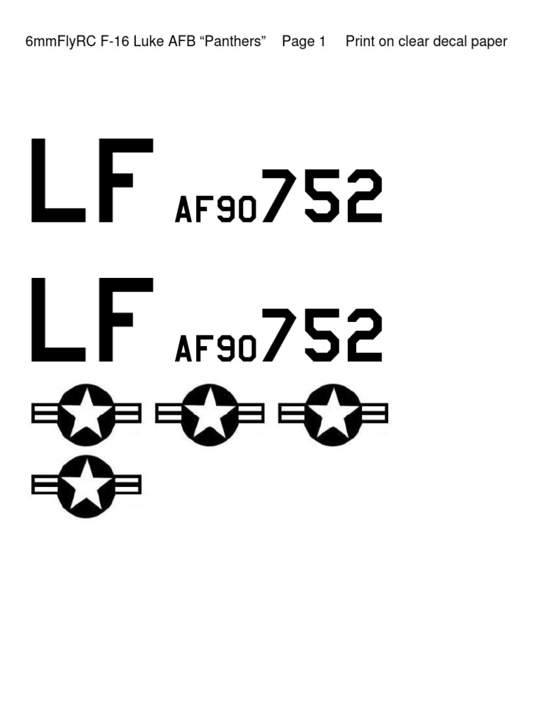 6mmFlyRC Quickbuild F-16 Decal Sheet | PDF