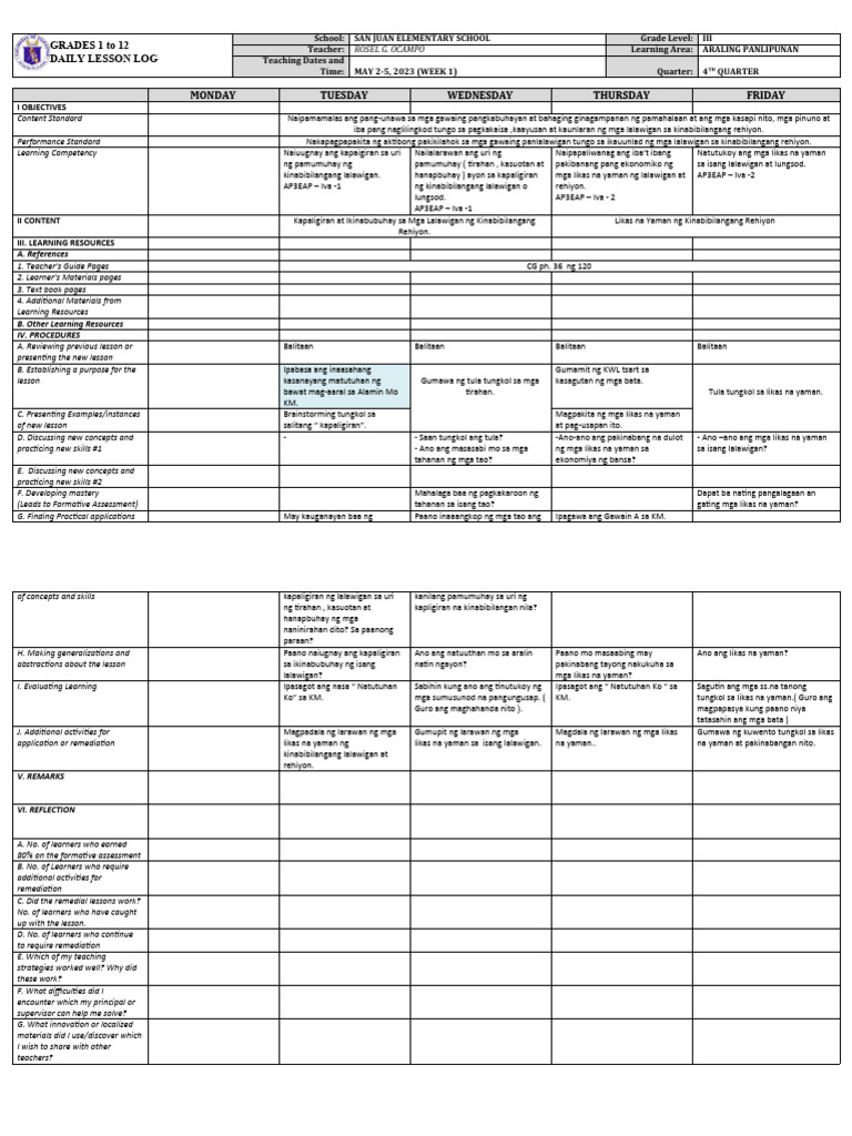 DLL Grade-3 Q4 W1 | PDF