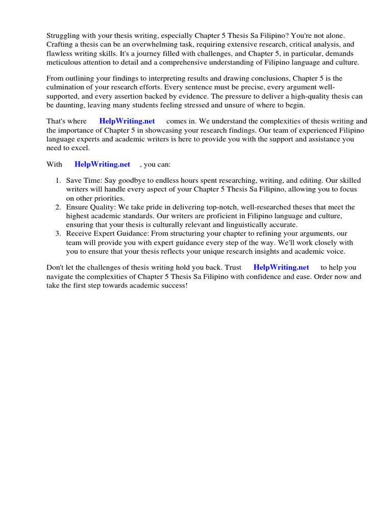 Chapter 5 Thesis Sa Filipino | PDF