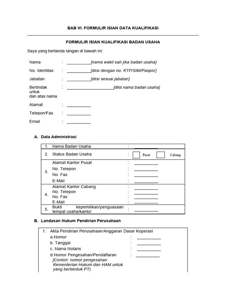 Contoh Isian Kualifikasi (Isi) | PDF