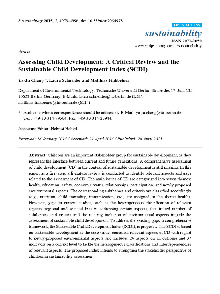 Assessing Child Development A Critical Review and The Sustainable Child ...
