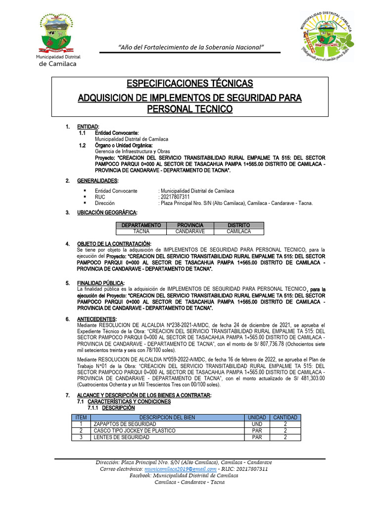 Esp Tec IMPLEMENTOS DE SEGURIDAD EPPS TECNICO | PDF