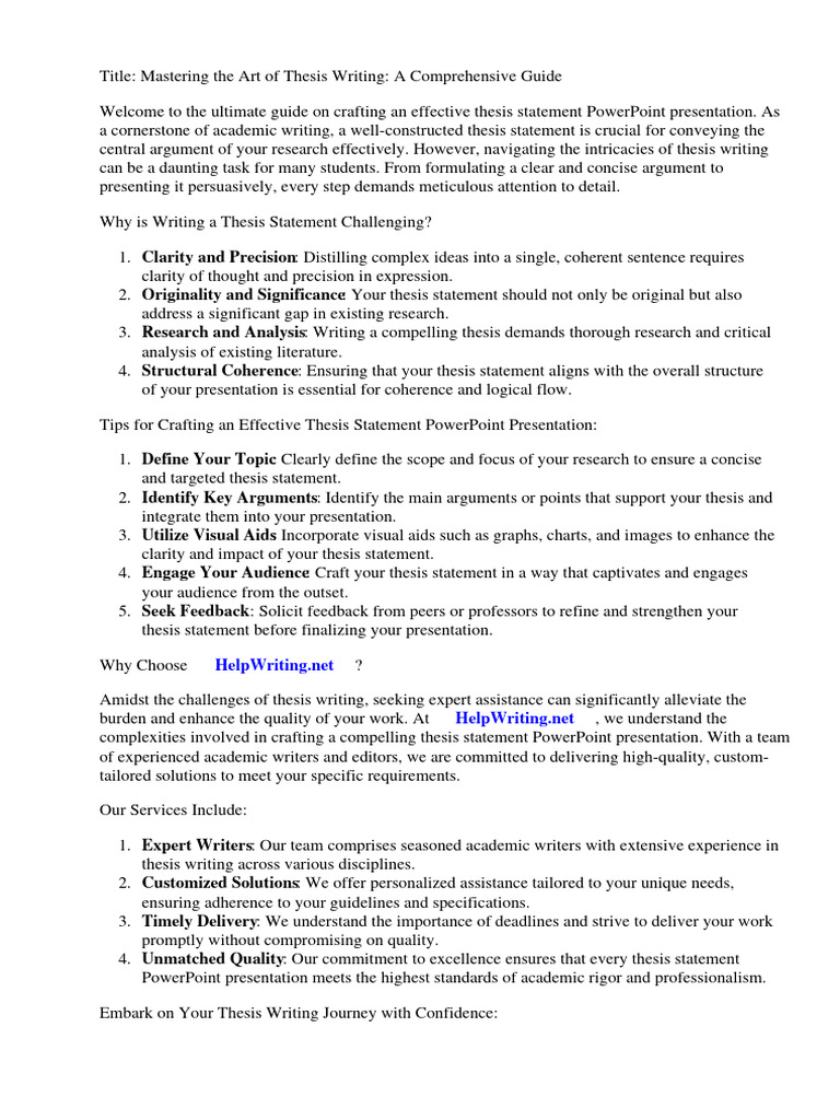 How To Write An Effective Thesis Statement Powerpoint | PDF | Essays | Thesis