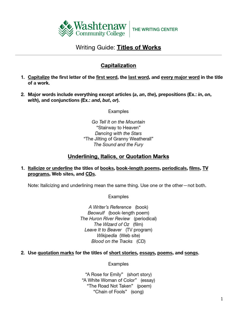 Title Capitalization and Formatting Guide | PDF