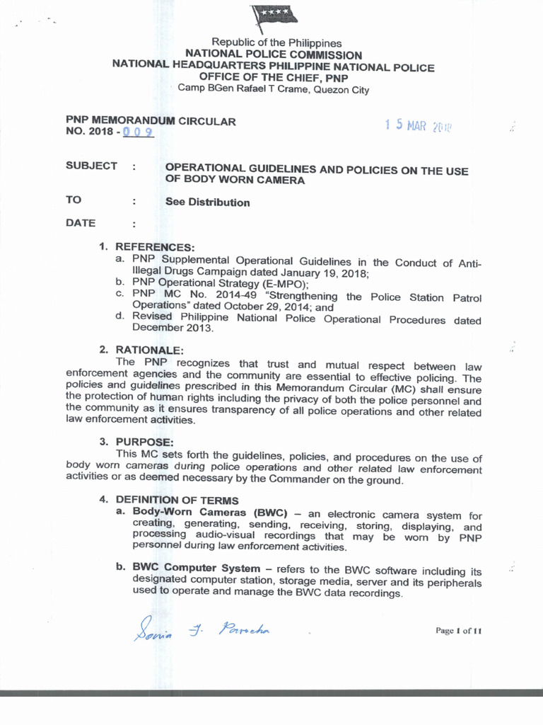 MC No 2018-009 Operational Guidelines and Policies On The Use of Body ...