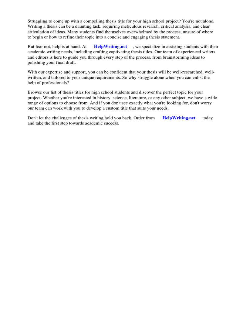 List of Thesis Titles For High School | PDF | Career & Growth