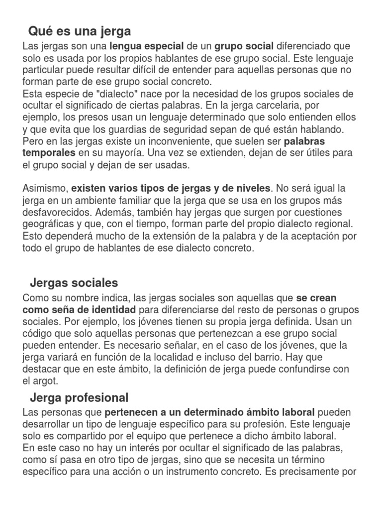 Qué Es Una Jerga | Descargar gratis PDF | Dialecto | Jerga