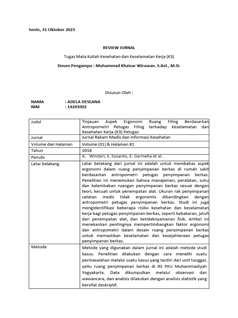 Adela Deseana - Tugas Review Jurnal 2 | PDF