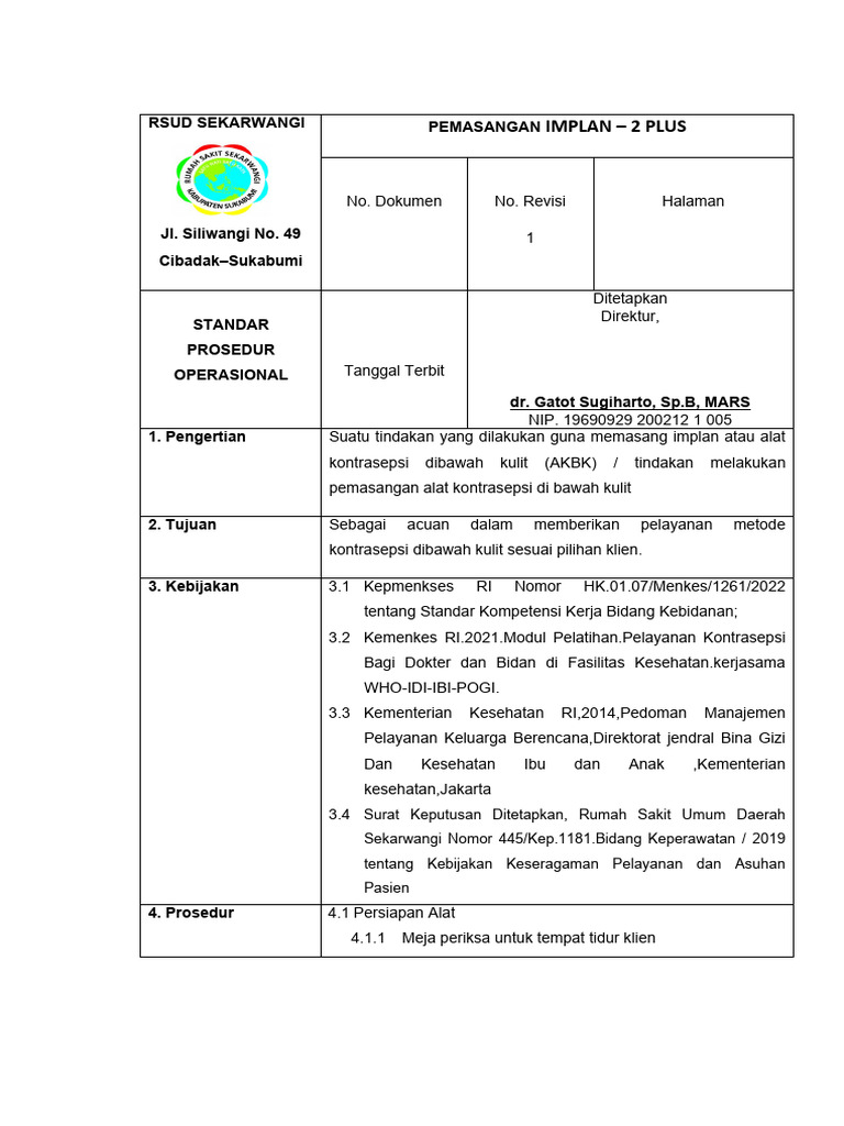 Prosedur Pemasangan Implan Kontrasepsi | PDF