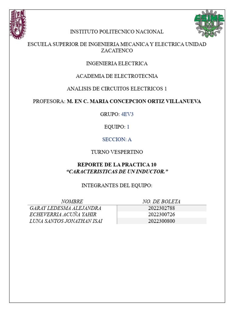 Practica Diez COMPLETA | PDF | Inductor | Corriente eléctrica