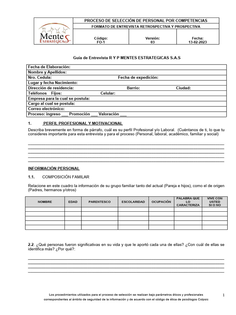 Formato de Entrevista Retrospectiva Y Prospectiva | PDF | Psicólogo ...