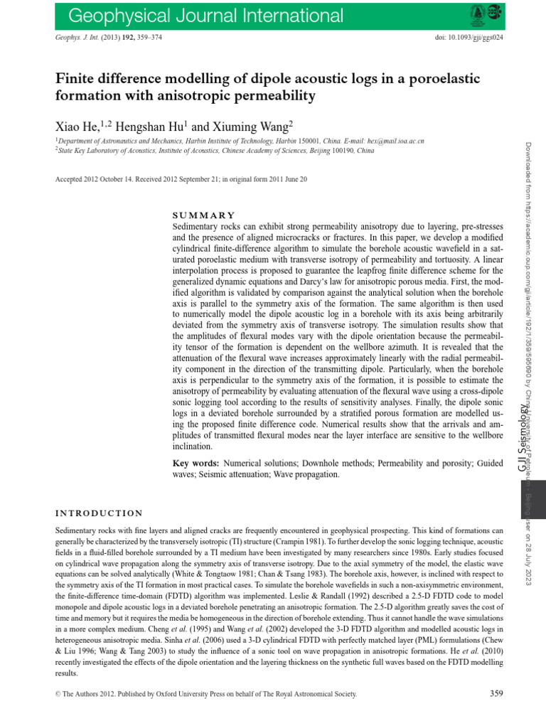 Finite Difference Modelling Of Dipole Acoustic Logs In A Poroelastic Pdf
