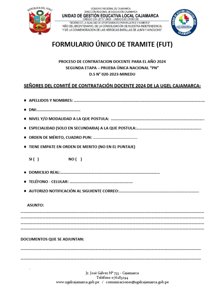 FUT Contrato Docente 2024 | PDF