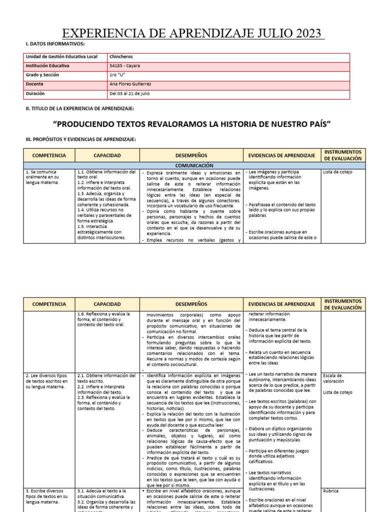 Experiencia de Aprendizaje Julio | PDF | Estudios de idiomas extranjeros