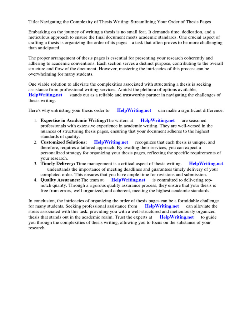 Order of Thesis Pages | PDF | Thesis | Written Communication